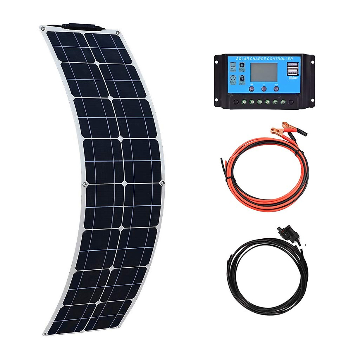 XINPUGUANG 50W Watt Solar Panel Solar Kit with 10A Solar Charge Controller Extension Cable for Battery rv Boat(White)