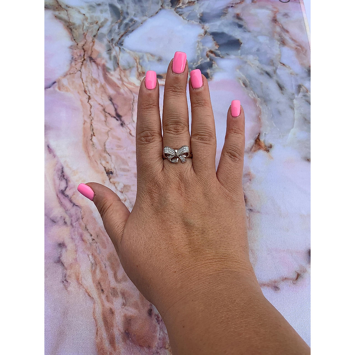 SILVERCLOSEOUT Rhodium Plated Sterling Silver Womens Cz Cubic Zirconia Bow Ring - Size 8