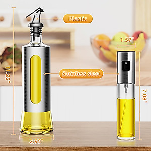 Kinkota Stainless Steel Olive Oil Dispenser Bottle and Sprayer Set, 17 OZ, 500 ML, 2 Count, Kitchen, Cooking