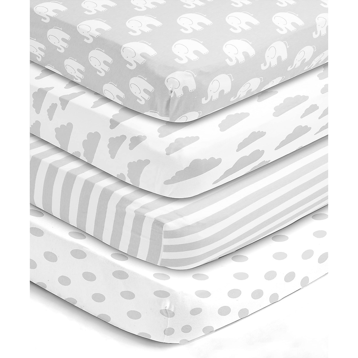 BaeBae Goods Premium Crib Sheets for Baby Boys and Girls, 3 Pack, Soft and Breathable Jersey Cotton Fitted Sheet Set, Grey and White, Cute Gender Neutral Nursery Mattress Bedding, Universal Fit