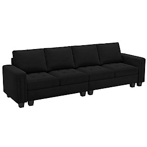 Belffin Velvet Modular 4 Seat Sofa Couch Sectional 4-seat Sofa Couch for Living Room Black