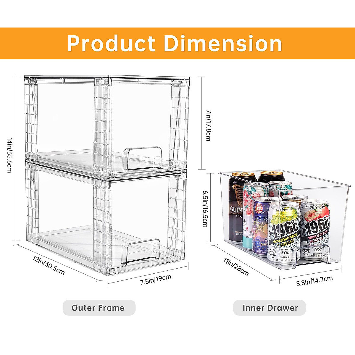 Zero Zoo 4 Pack Large Stackable Storage Drawers,Clear Acrylic Drawer Organizers with Handles, Easily Assemble for Kitchen Undersink,Bathroom,Cabinet,Makeup,Closet,Pantry,Organization and Storage