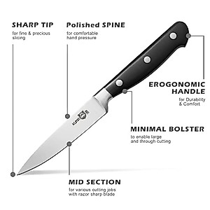 KUMA Paring Knife - 3.5 Inch Pro Bolster Japanese Profile Kitchen Knife For Detailing With Ease - Stainless Steel Vegetable & Fruit Knife With Ergonomic Design