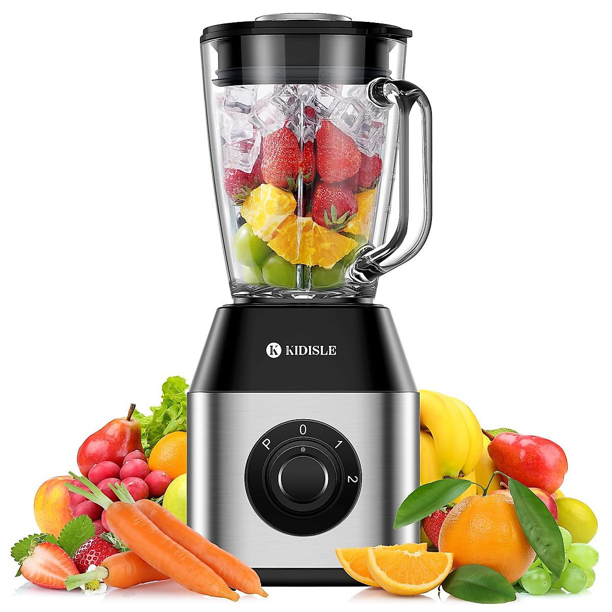 KIDISLE 1200W Powerful Professional Crusher Blender 2.0, 52oz Glass Jar Countertop Blender and Smoothie Blender, Shakes and Smoothies, Ice Crush, Frozen Fruit, Stainless Steel