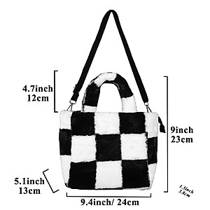 HSINYA Fluffy Tote Bag Aesthetic for Women with Yin Yang Prints Plush Women Shoulder Bag with Shoulder Straps Messenger Bag for Ladies Hobo Bag for Winter Underarm Purse (Style 1)