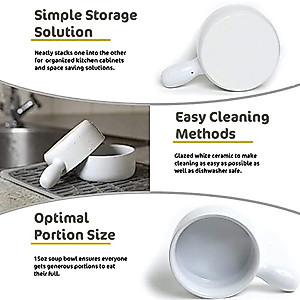 GOURMEX French Onion Soup Bowls with Handles | Stackable Ceramic Bowl Set | Ideal Cereal, Salad or Soup Mug | Microwave, Oven and Dishwasher Safe | Set of 4 (15 OZ)