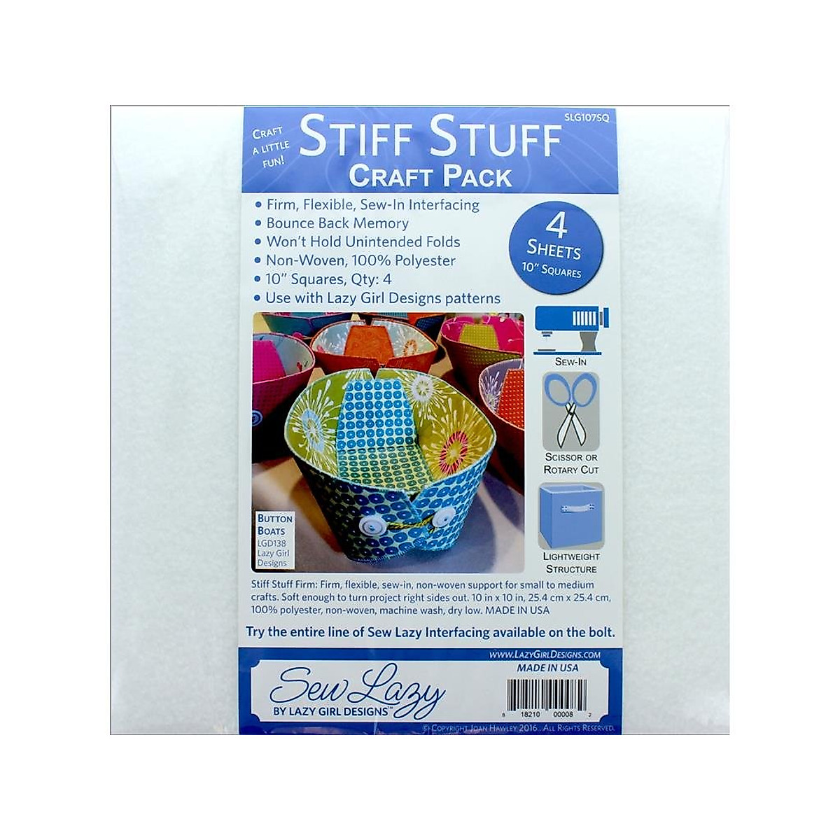 Lazy Girl Design Interfacing Stiff Stuff 10" Sq Craft Pk, 11.25 x 10.5 x 0.25, 4pc