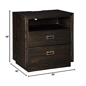 Signature Design by Ashley Hyndell Contemporary 2 Drawer Nightstand with Open Cubby Storage, 2 Electrical Outlets & 2 USB Charging Ports, Espresso Brown