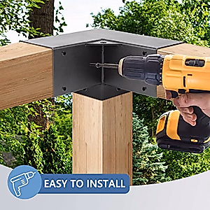 Pergola Brackets 4x4 Pergola Kit – Stainless Steel 3-Way Pergola Bracket DIY Kit Corner Bracket Kit for 4x4 Wooden Beams for Gazebos, Patio Pergolas, Sheds, Black Finish (4 Pack)