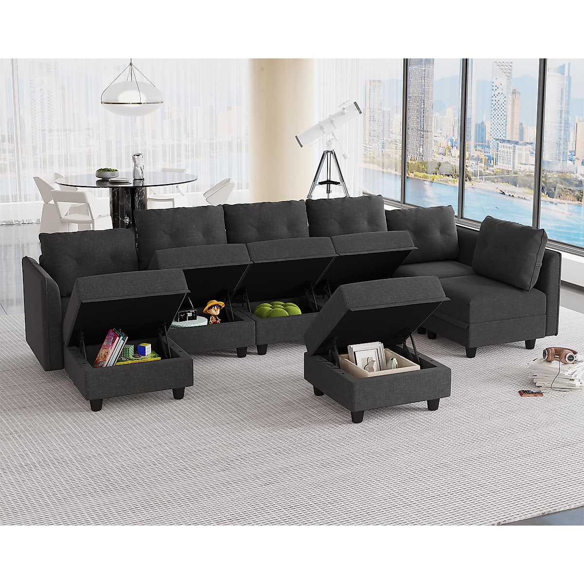 LLappuil Oversized Velvet Modular Sofa 10 Seater U Shaped Sectional with Storage Waterproof, Anti-Scratch Sectional Couch with Reversible Chaise, Grey Brown