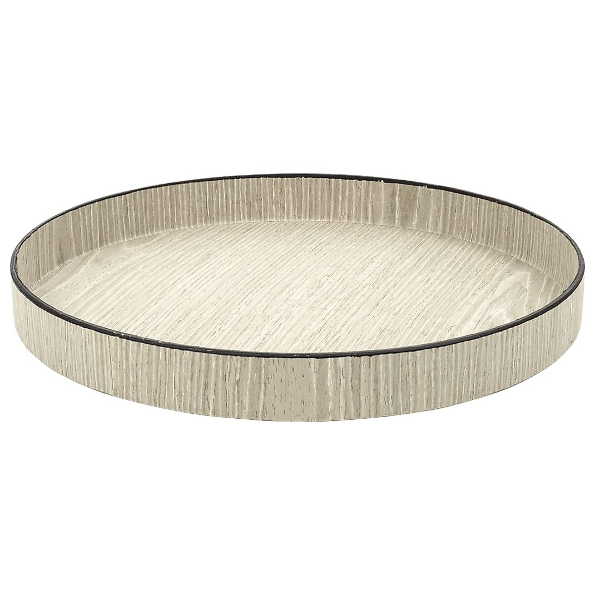 Koyal Wholesale Faux Wood Round Decorative Tray Rustic Wood Tray for Kitchen Counter, Coffee Table, Birch, 1-Pack