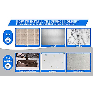 Utobao Sponge Holder for Kitchen Sink, Kitchen Sink Caddy Organizer for Dish Soap Scrub Brush Sink Stopper, in Sink Basket SUS304 Stainless Steel, No Drilling with Adhesive 2 Hanging Way-Black