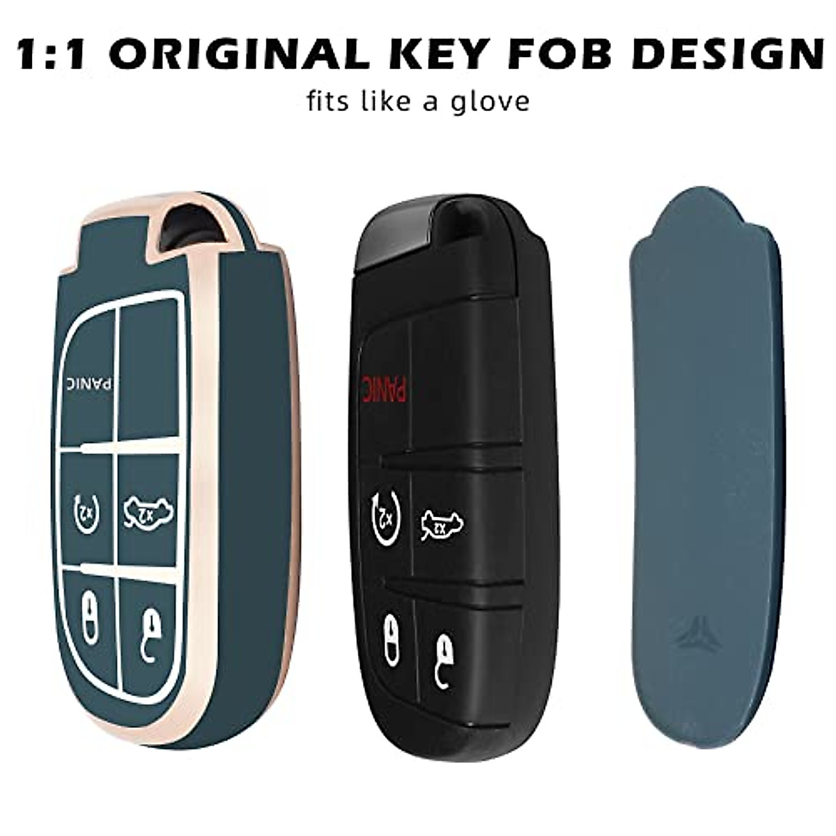 Jimtyee for Jeep Key Fob Cover with Keychain Soft TPU Car Key Case Shell Protection Compatible with Grand Cherokee Renegade Chrysler Dodge Ram Smart Key(Blue)