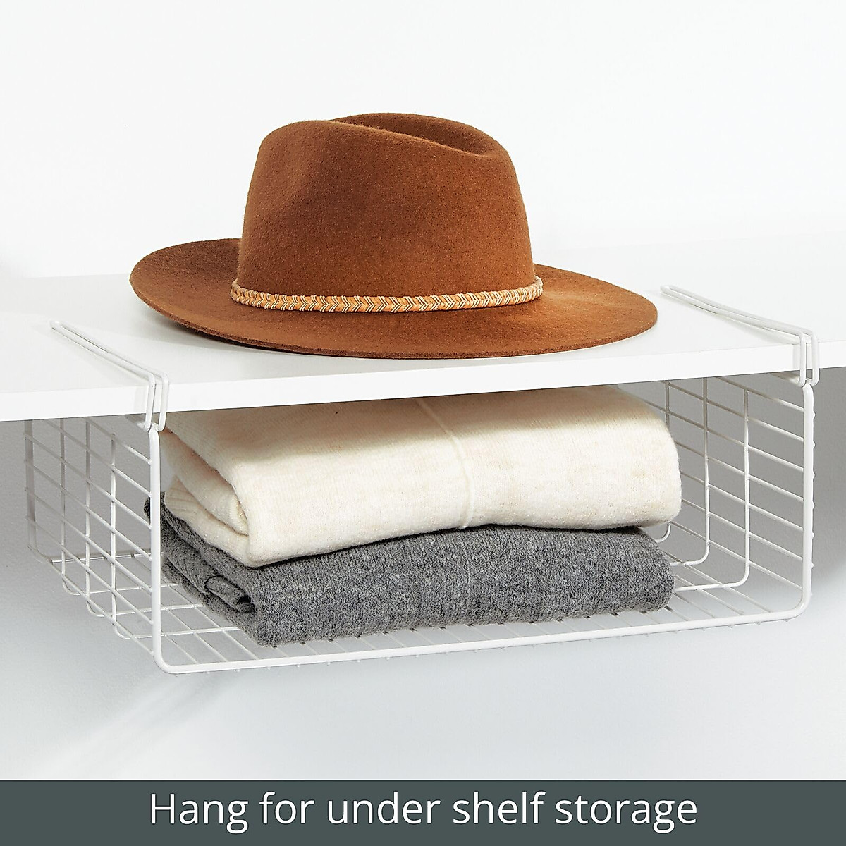 mDesign Modern Versatile Metal Closet, Cabinet Organizer Storage 2-Tier Shelf Divider and Separator for Bedrooms, Bathrooms, Entryways, Hallways, Kitchen Pantry, Office - Easy Install, 2 Pack - White