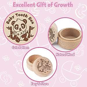 PLIGREAT 3Pcs Baby Tooth Box, Wooden Teeth Storage Box, Cute Tooth Keepsake Box Tooth Fairy Boxes for Kids Boys Girls Tooth Containers Tooth Organizer, Baby Shower Presents Children's Birthday Gifts