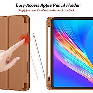 iMieet New iPad Pro 12.9 Case 2022(6th Gen)/2021(5th Gen) with Pencil Holder [Support iPad 2nd Pencil Charging/Pair],Trifold Stand Smart Case with Soft TPU Back,Auto Wake/Sleep(Brown)