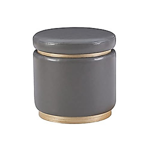 Linon Lexington Grey Faux Leather Round Storage Ottoman with Wood Accent