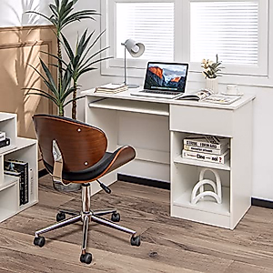 IFANNY White Computer Desk with Drawers, Modern Office Desk with Keyboard Tray and Open Storage Shelf, Work Desk for Home Office, Small Computer Desk for Small Spaces…