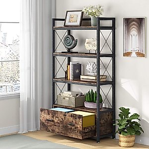Tribesigns File Cabinet with Drawer, Vertical Lateral Filing Cabinet, Free Standing Storage Cabinet, Letter Size/A4 Size File Cabinet with Storage Shelves for Home Office (Brown)