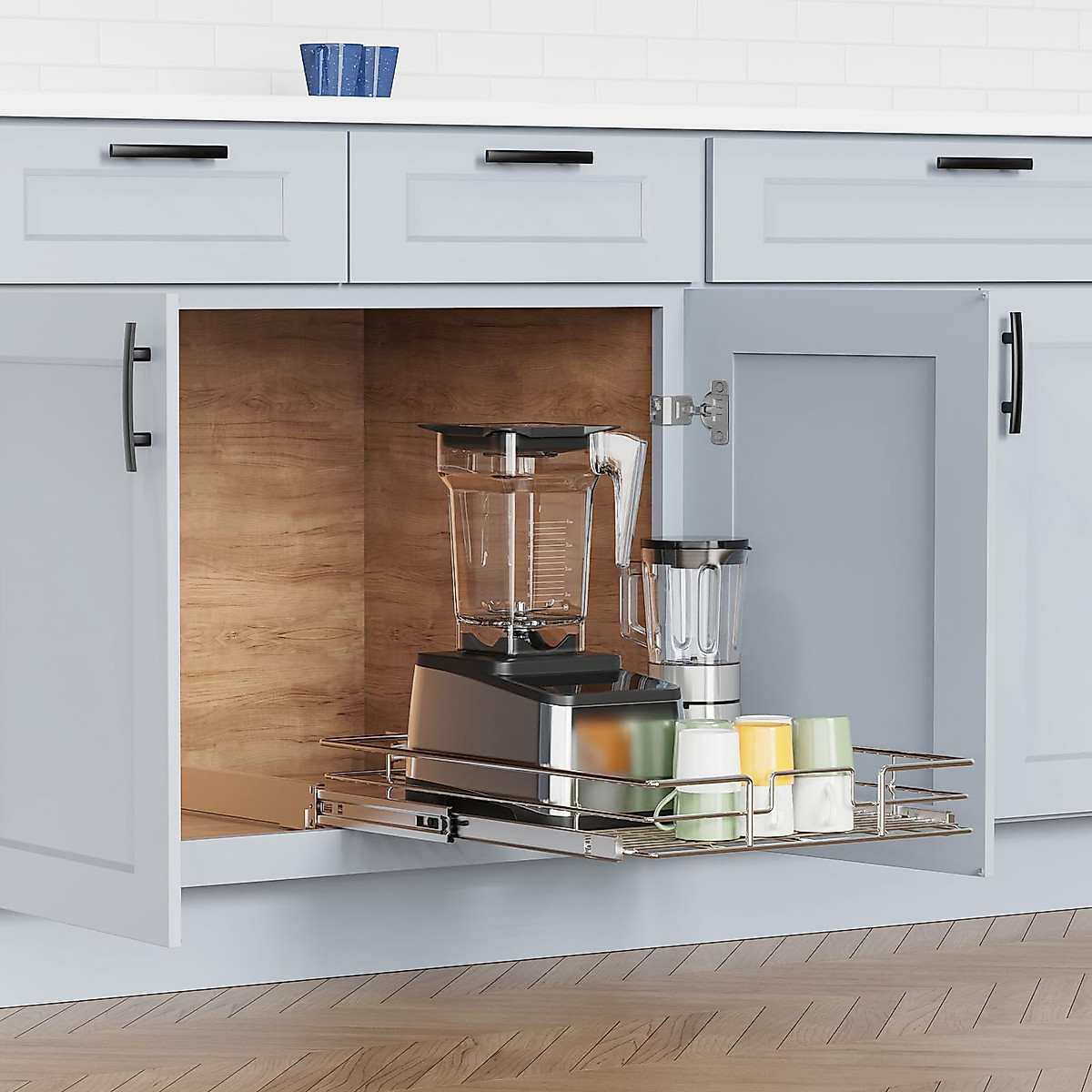 ROOMTEC Pull Out Cabinet Organizer(14"W x 21"D),Heavy Duty Slide Out Shelves,Pull out Drawers for Kitchen Cabinet,Base Cabinet Organization for Home, Kitchen, Bathroom