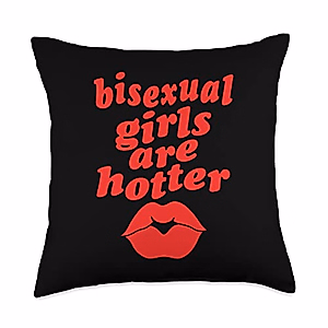 Cute Bisexual Pride Stuff Bi Quote Aesthetic Merch Girls are Hotter Funny Single Bisexual Pride Kiss Throw Pillow, 18x18, Multicolor
