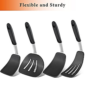 Elyum Silicone Spatula 4 Pack Spatula Set Heat Resistant Kitchen Utensils Set Flexible Silicone Turner Rubber Spatula for Nonstick Cookware for Flipping Eggs, Steak, Fish and More, Black