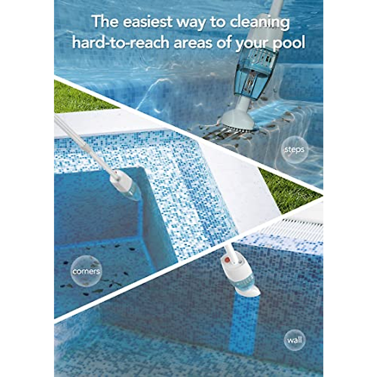 (2023 Upgraded) WYBOT Cordless Pool Vacuum with Telescopic Pole, Handheld Rechargeable Pool Cleaner for Deep Cleaning with 60 Mins Runtime, Powerful Suction, Ideal for Above Ground Pools/Spas/Hot Tubs