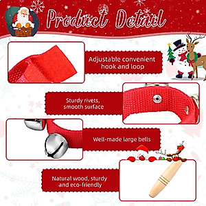 LEIFIDE 9 Pcs Christmas Handle Jingle Bells Wooden Hand Sleigh Bells Wrist Band Shaker Bells for Kids Baby Toddler Music Enlightenment Instruments Holiday Christmas Gifts(Red)