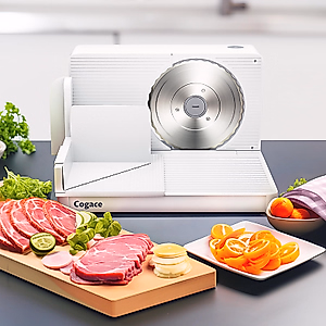 Foldable Meat Slicer, Electric Food Slicer with RSG 6.7" Stainless Steel Blade, Child Lock Protection, 0-20mm Adjustable Thickness, Food Slicer Machine for Meat Cheese Bread Fruits and Vegetables