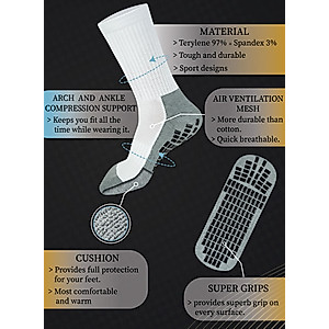 RATIVE Anti Slip Non Skid Slipper Hospital Crew Socks with grips for Adults Men Women (XL, 4 pairs-back stripes)