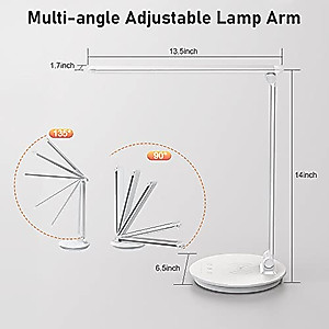 Vansuny LED Desk Lamp with Wireless Charger USB Charging Port Touch Control Dimmable Office Lamp 1h Timer 5 Color Modes 6 Brightness Levels Eye-Caring Table Lamp for Home Office Bedroom White