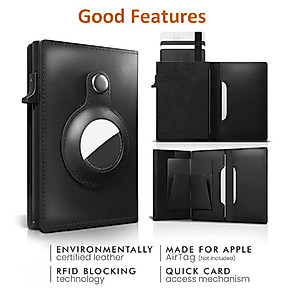 G2eComme AirTag Card Holder Minimalist Wallet – Ultra Slim Magnetic Genuine Leather GPS Tracker Credit Card Case Privacy & Security RFID Blocking Ideal Gift (Dark Brown)