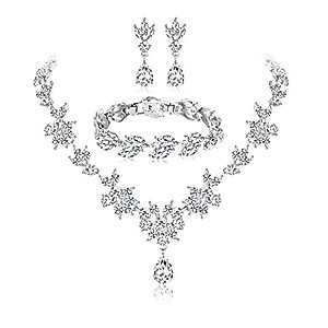 Florideco Wedding Bridal Jewelry Set for Women Rhinestone Necklace Bracelet Earrings Set Bridesmaid Crystal Jewelry