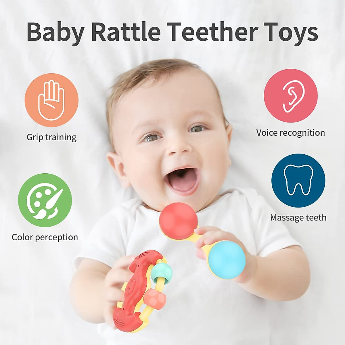 Eners 16 Pcs Baby Rattle Teethings Toys, Grab and Spin Baby Rattles, Teethers for Babies 0-3-6-12 Months, Infant Shaker with Storage Box