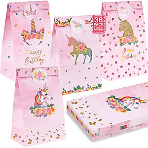JOHOUSE 36PCS Party Favor Bags, Cute Princess Treat Bags Pink Goodie Bags Paper Gift Bags for Kids Girls Princess Theme Party Birthday Baby Shower