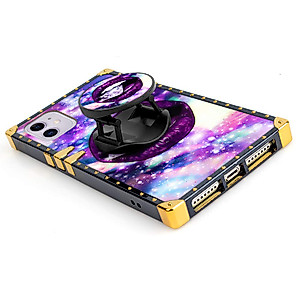 BITOBE Luxury Square Phone Case iPhone 11 with Stand 6.1 Inch 2019 Retro Elegant Soft TPU Design Cover for Women Girls with Ring Holder Kickstand (Purple Galaxy Diamond Lips)