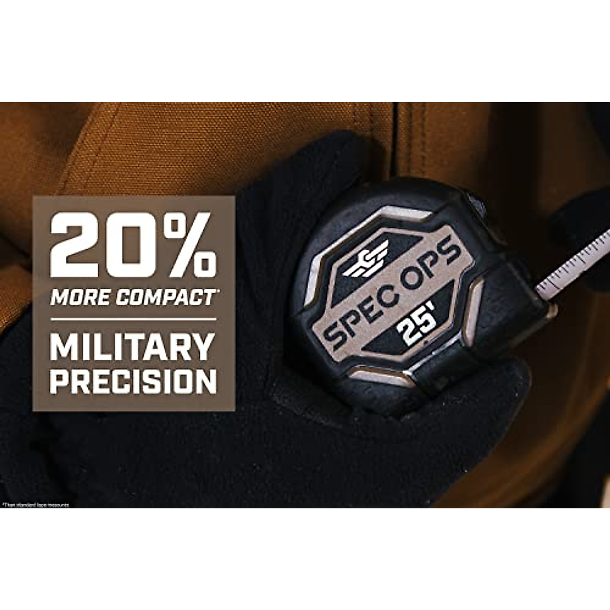 Spec Ops Tools 25-Foot Tape Measure, 1 1/8" Double-Sided Blade, Military-Grade Composite Case, 3% Donated to Veterans,