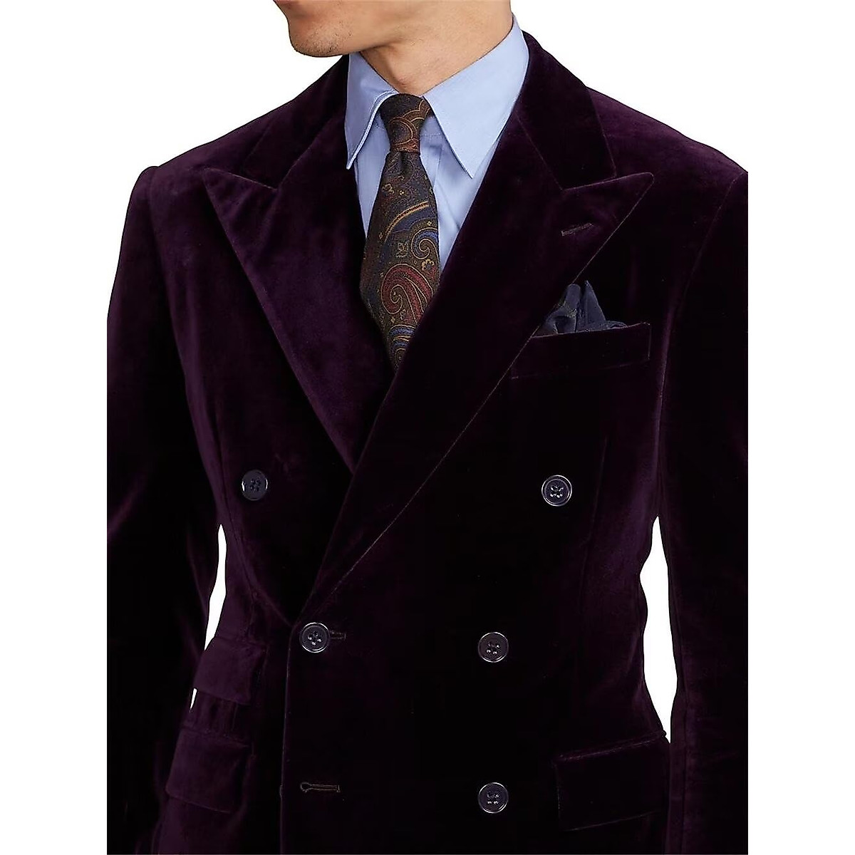 Men's Slim Fit Velvet Blazer Tuxedo 2 Piece Double Breasted Suits for Wedding Prom Grey Size M