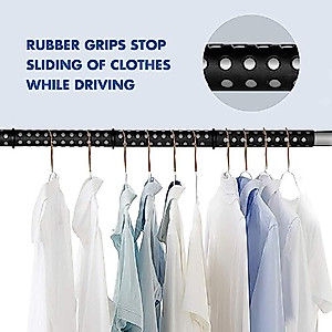 MYSBIKER Car Clothes Hanger Bar, Adjustable Telescoping Bar Vehicle Clothing Rack with 3 sections of Non-Slip Grips Dividers for Travel, Expandable 33" to 63",Max Holds up to 50 lbs