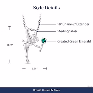 Jewelili Enchanted Disney Fine Jewelry Sterling Silver 2.5MM Round Created Emerald Tinker Bell Pendant Necklace