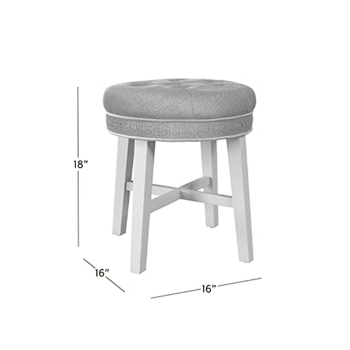 Hillsdale, Sophia Round Tufted Wood and Upholstered Backless Vanity Stool for Makeup Room or Bathroom, Gray