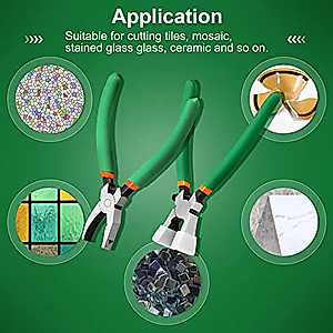 LEONTOOL 2pcs Glass Running Pliers Grozier Pliers Set with 2 Pairs Replacement Rubber Tips Key Fob Pliers Breaker Grozer Pliers Glass Cutters Tools for Stained Glass Work Glass Cutting