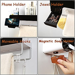 MORNITE Adhesive Bathroom Shelf Shower Caddy Wall Organizers,Restroom Shelves Mirror Storage Hanging No Drilling Rack,Black