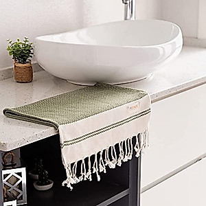 Evelynen Turkish Hand Towels for Bathroom & Kitchen Towels Decorative Set of 2 | Boho Farmhouse Hand Towels with Hanging Loops for Face, Tea, Dish, Kitchen & Bath |0 Cotton (16" x 32" - Khaki)