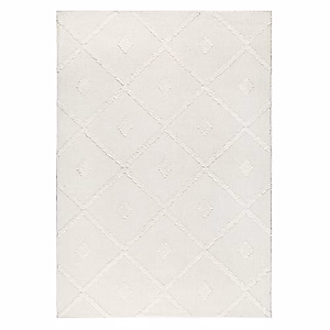Antep Rugs Palafito 8x10 Geometric Shag Diamond High-Low Pile Textured Indoor Area Rug (White, 7'10" x 10')