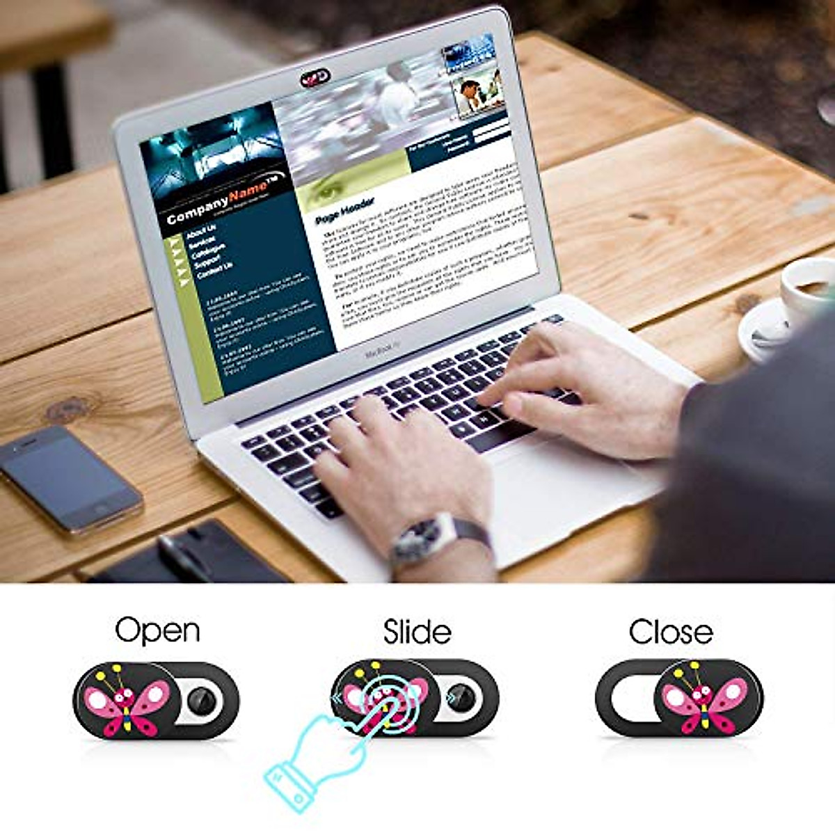 SIREG Webcam Cover Slide 0.027in Ultra Thin Web Camera Cover for Laptops Smartphone PC Tablets for Protecting Your Privacy Security (Butterfly-Black & 3 Pack)
