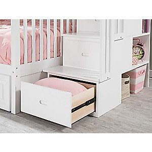 AFI Columbia Staircase Bunk Twin Over Twin with Turbo Charger and Raised Panel Bed Drawers in White