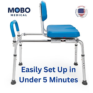 Mobo Sliding Shower Chair, Tub Transfer Bench with Swivel Seat - Adjustable Height, Locking Mechanism - Water Proof, 330 lbs Weight Capacity, Inside Shower for Elderly, Seniors, Handicap