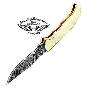 Best.Buy.Damascus1 Damascus knife - Pocket Folding Knife - Blue Wood Handel - damascus Knife - Damascus Pocket knife - Knife for Men - Knives - Good For Camping Hunting knife men - Mens Gift (Camel)