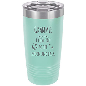 Grammie - I love you to the Moon and Back Stainless Steel Engraved Insulated Tumbler 20 Oz Travel Coffee Mug, (Teal)
